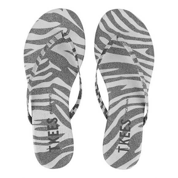TKEES | Shoes | New Tkees Leather Flip Flops In Silver Zebra | Poshmark